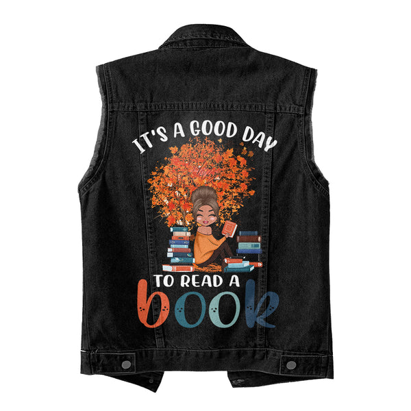 Premium Log Denim Vest - Gift For Women, Denim Vest Book, Reading Book ...