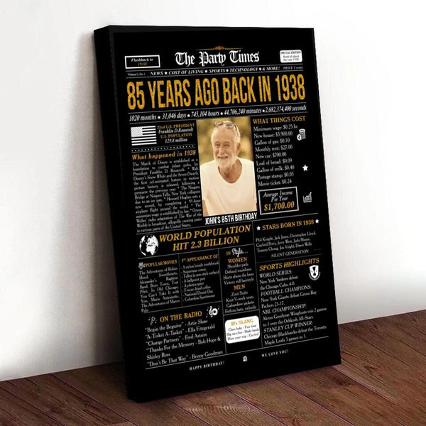 Custom 85th Birthday Gift Ideas Back in 1938 Birthday Newspaper Poster ...